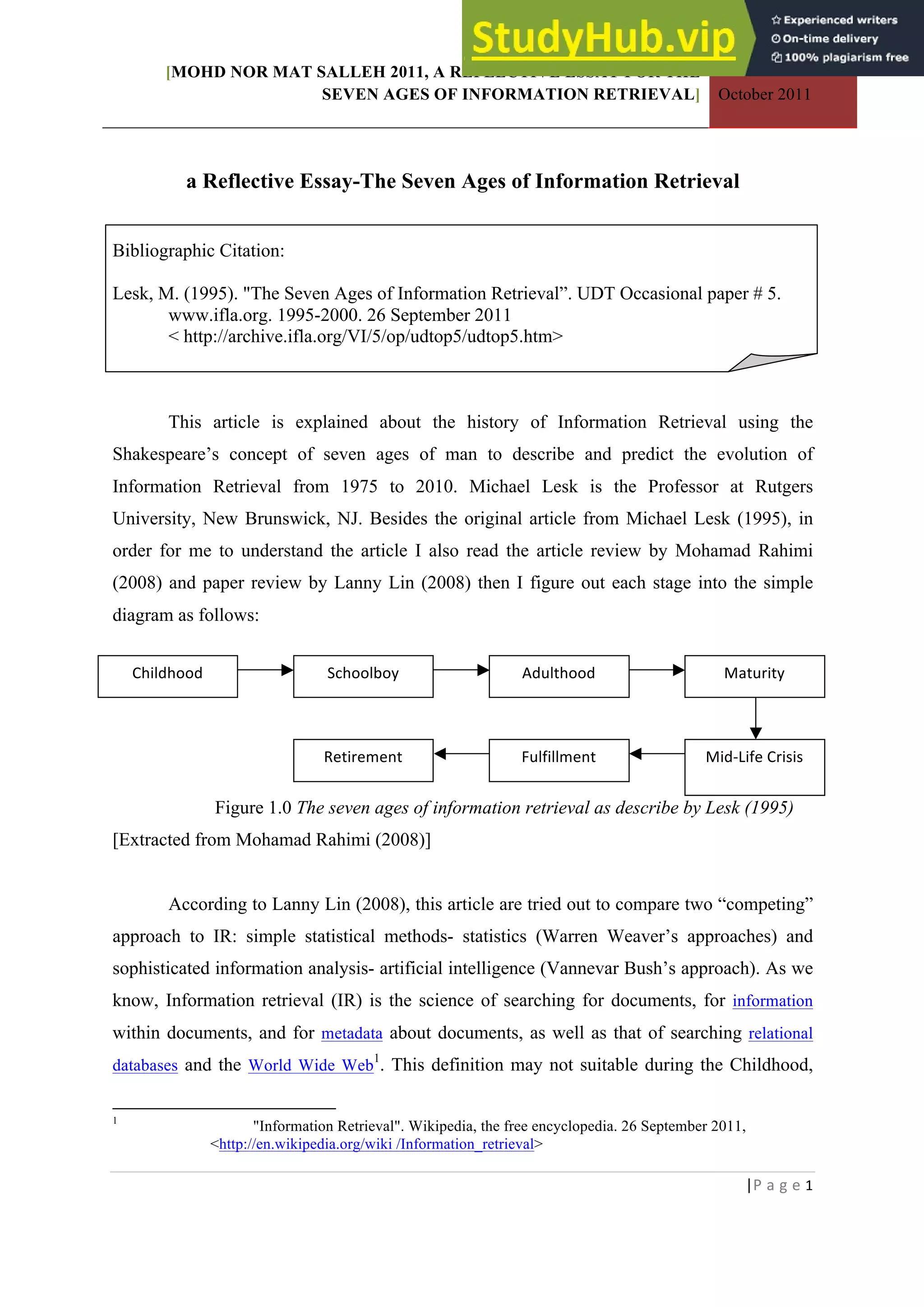 A Reflective Essay-The Seven Ages Of Information Retrieval | PDF