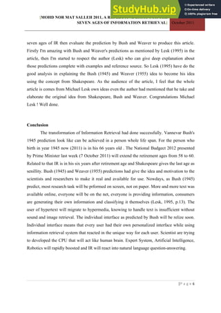 A Reflective Essay-The Seven Ages Of Information Retrieval | PDF