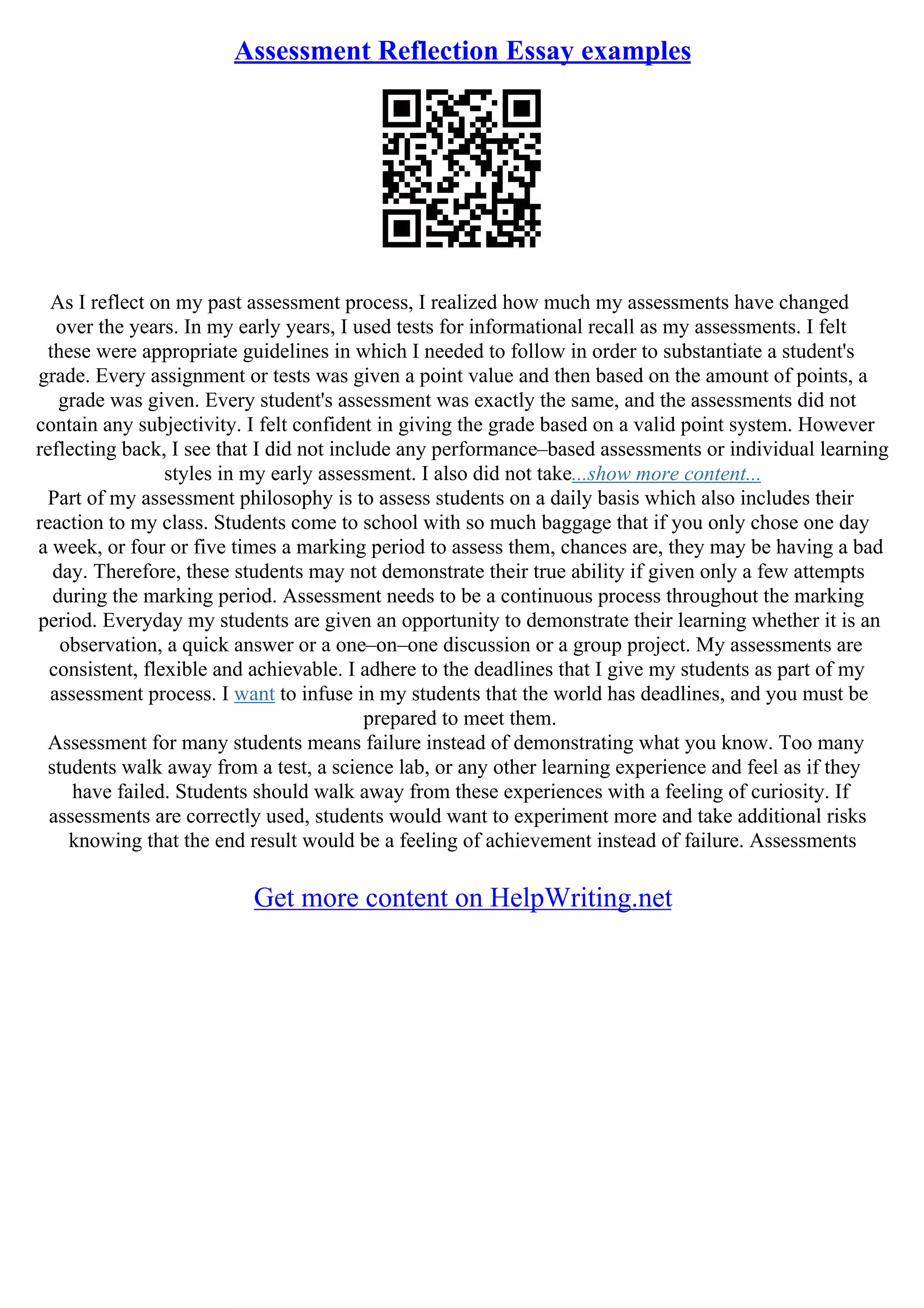 A Reflective Essay Example | PDF