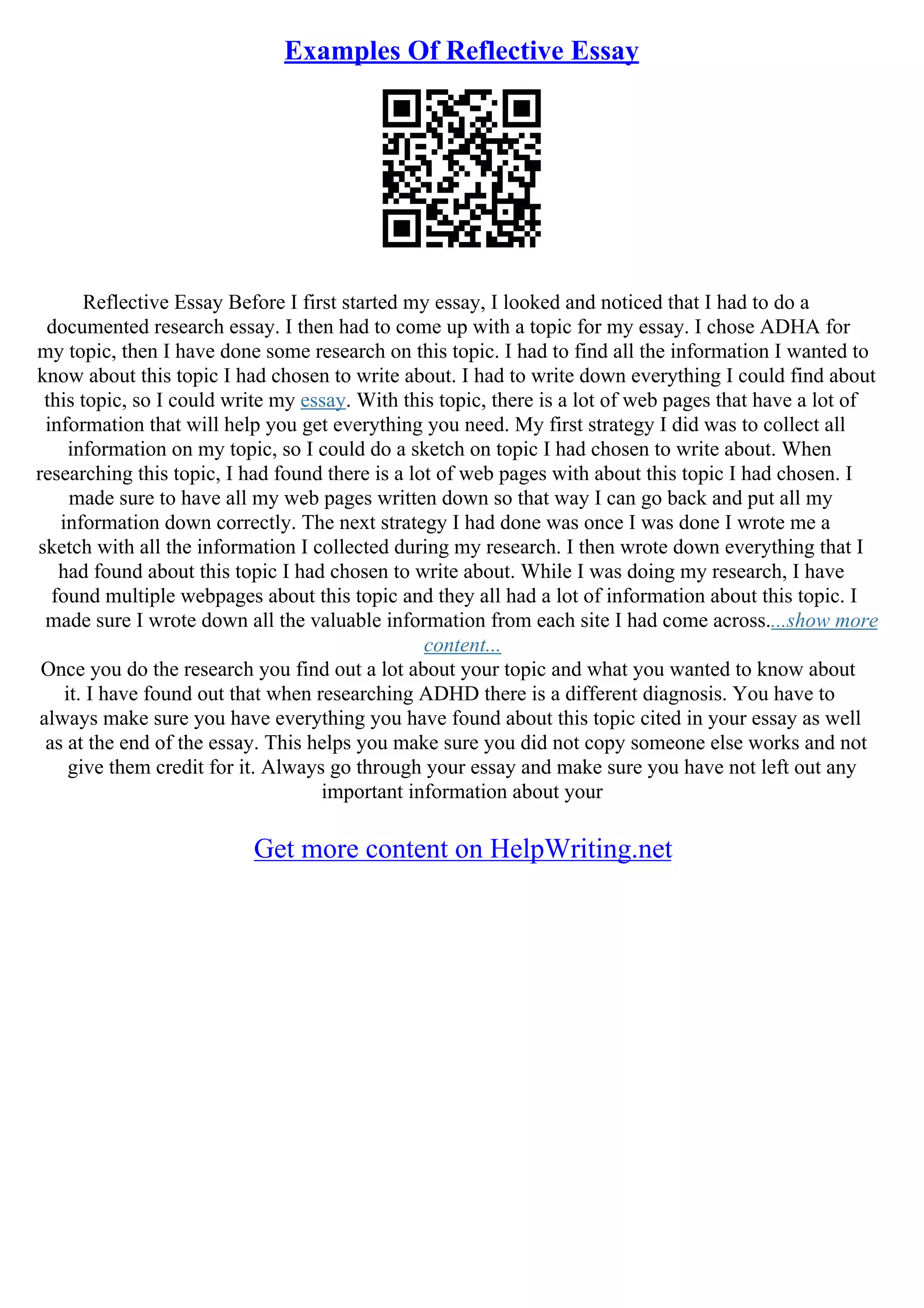 A Reflective Essay Example | PDF