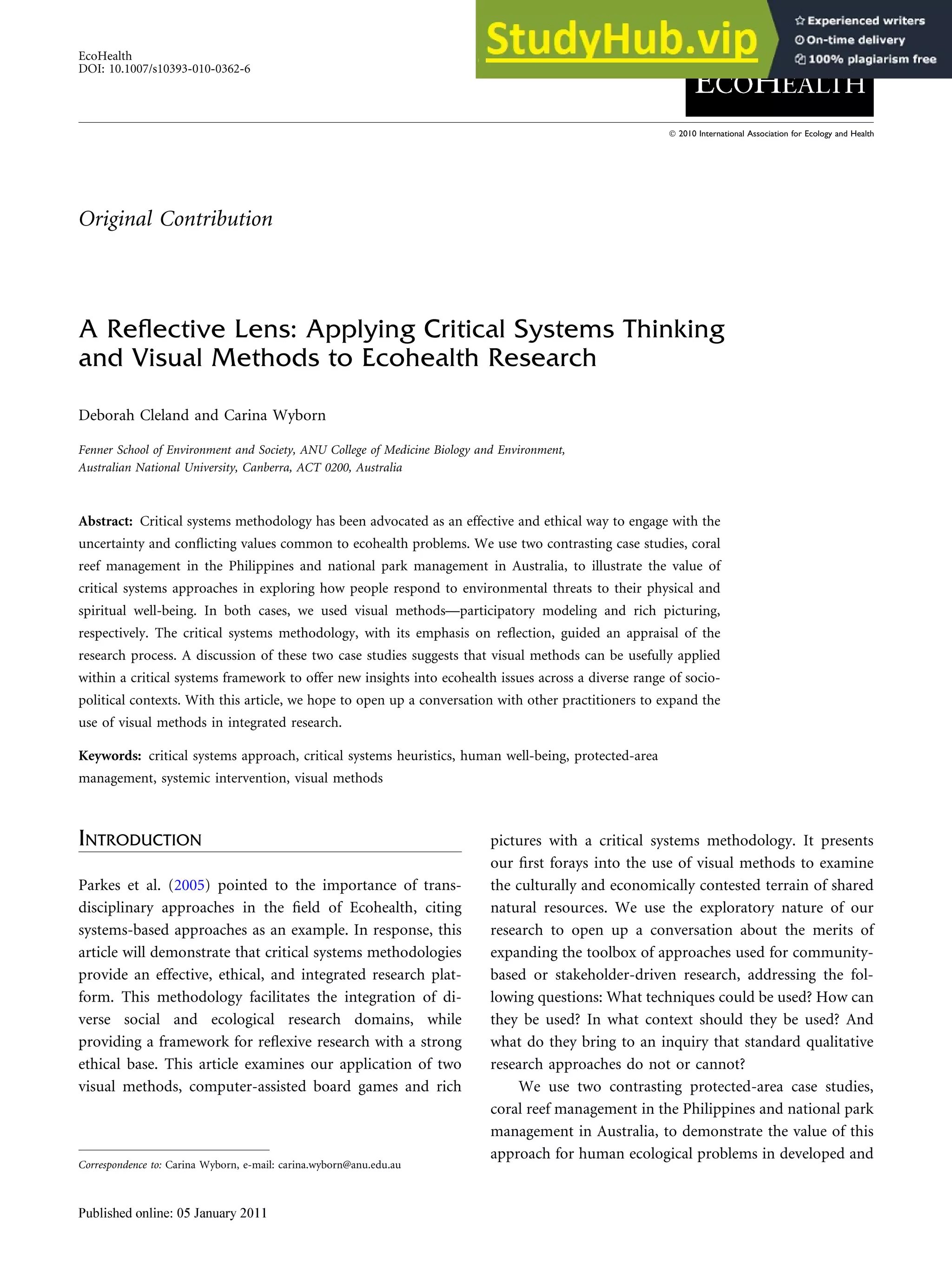 A Reflective Lens Applying Critical Systems Thinking And Visual Methods ...