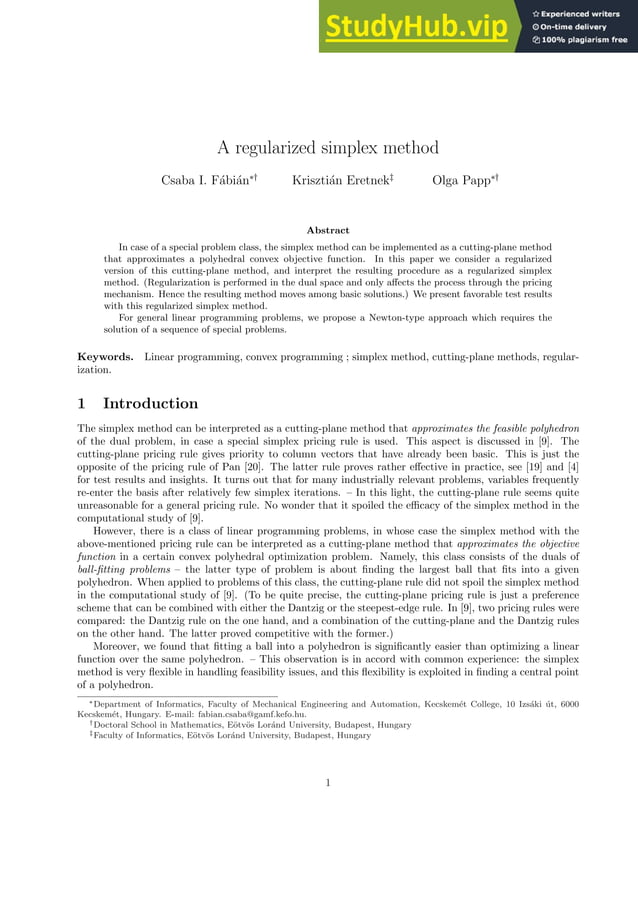A Regularized Simplex Method | PDF
