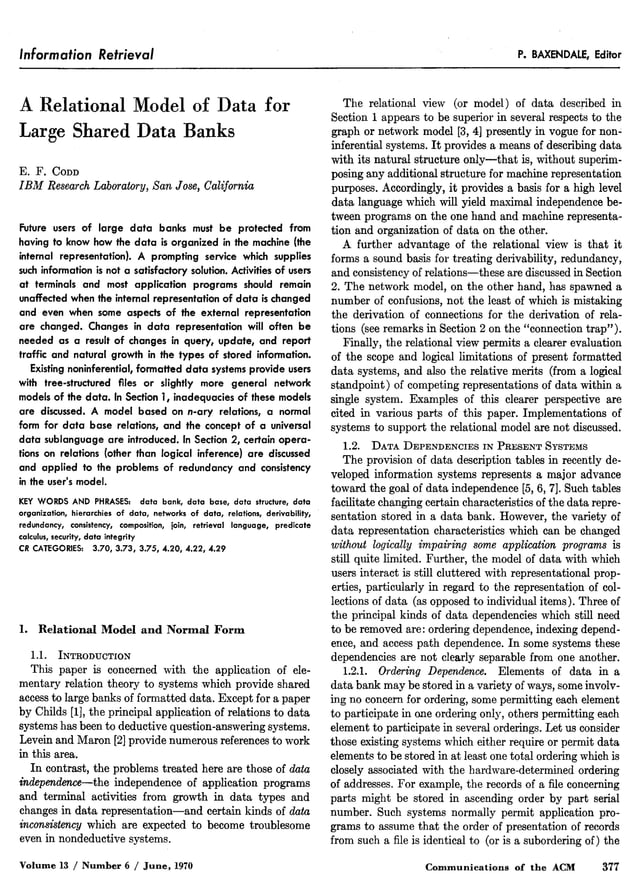 A relational model of data for large shared data banks | PDF