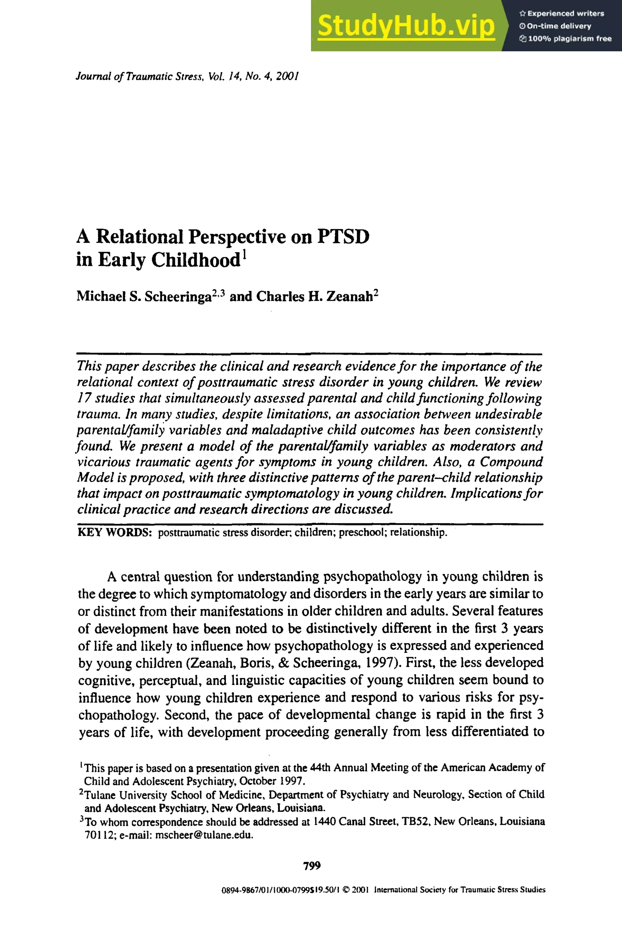 A Relational Perspective On PTSD In Early Childhood | PDF
