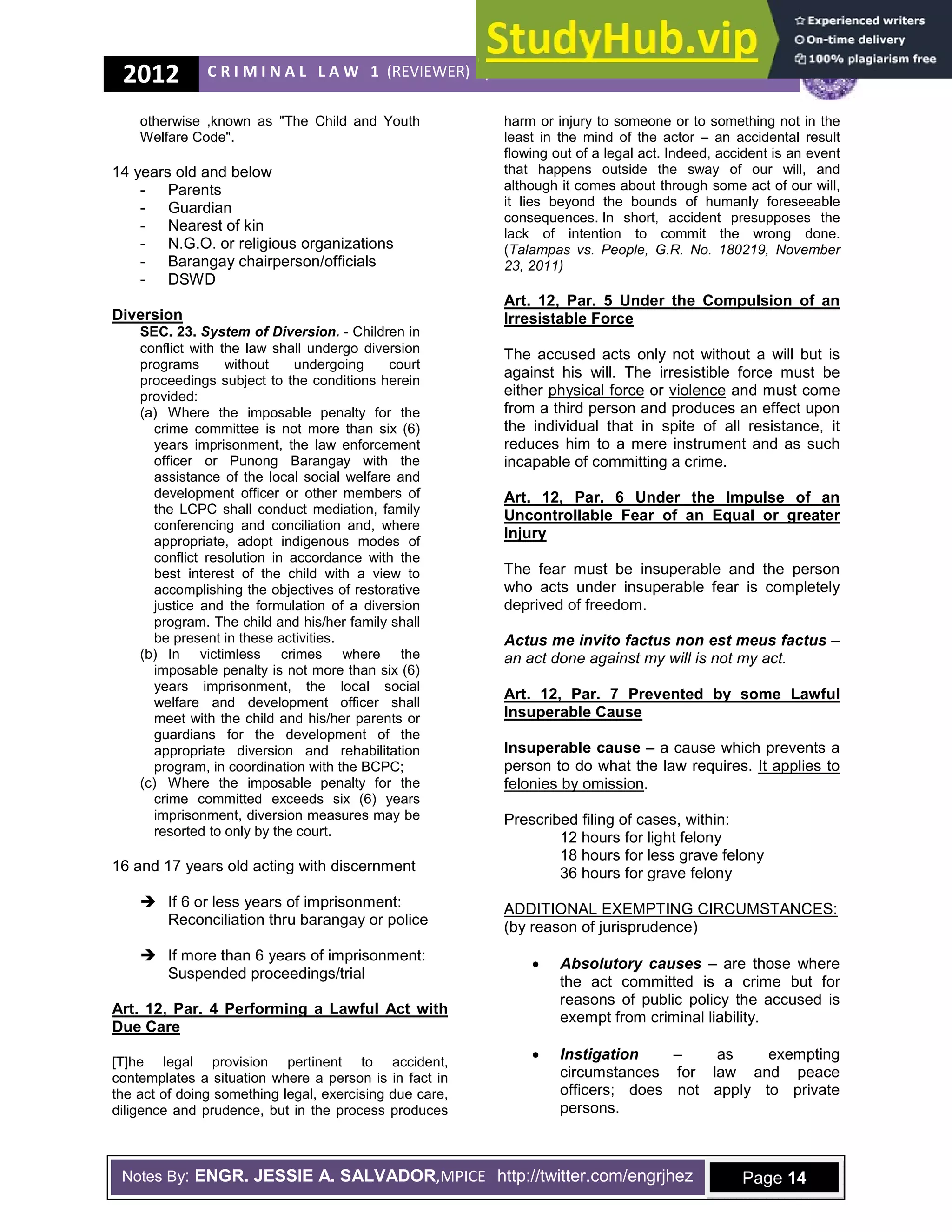 Arellano Criminal Law Reviewer | PDF