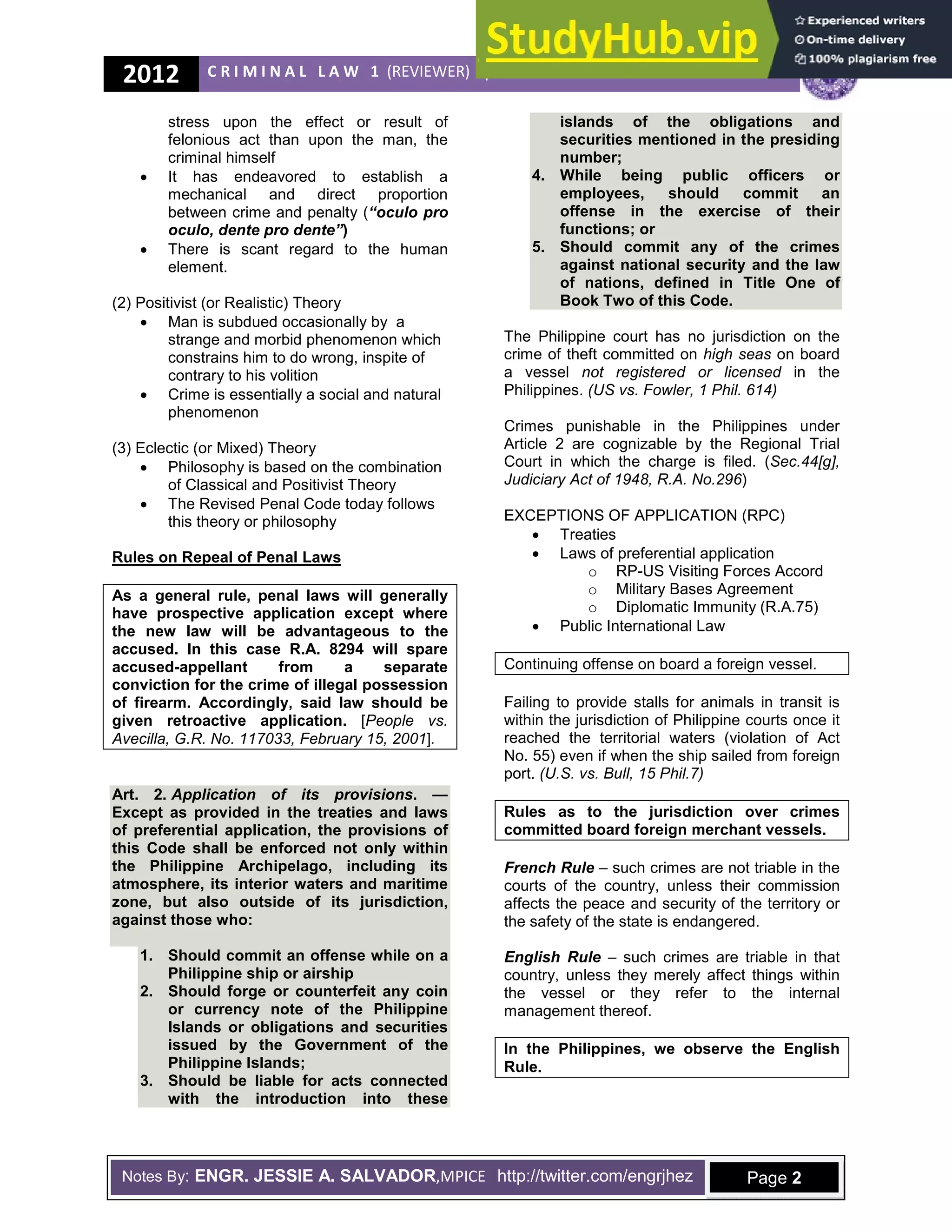 Arellano Criminal Law Reviewer | PDF