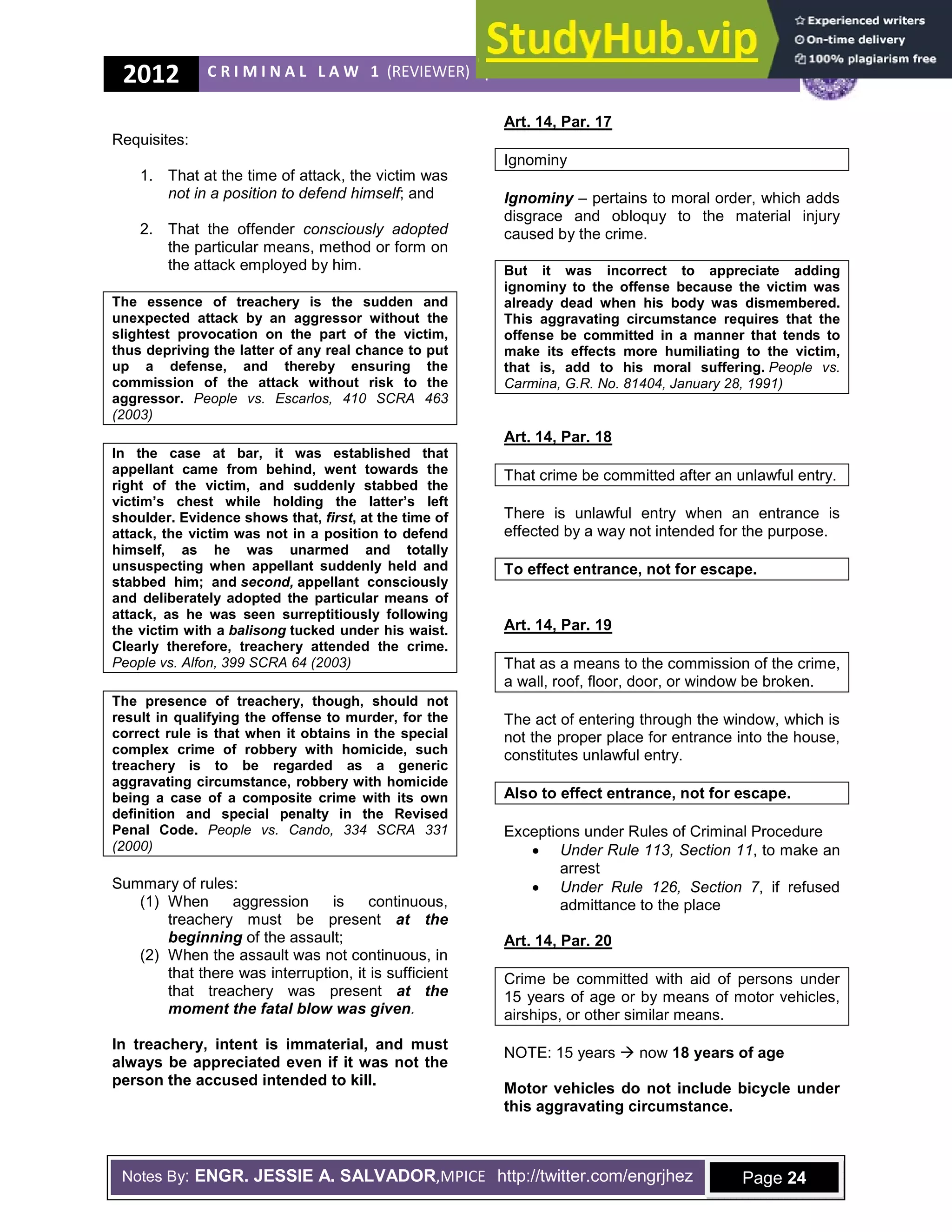 Arellano Criminal Law Reviewer | PDF