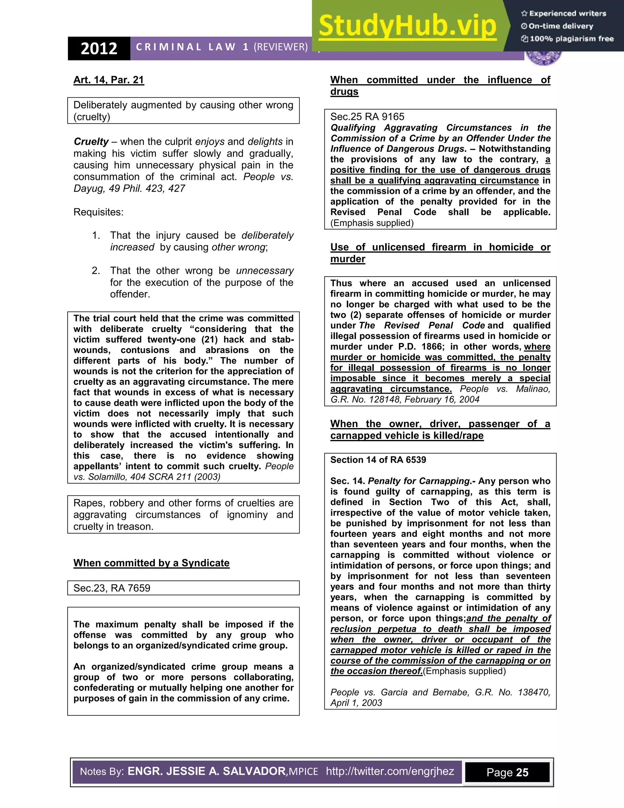 Arellano Criminal Law Reviewer | PDF