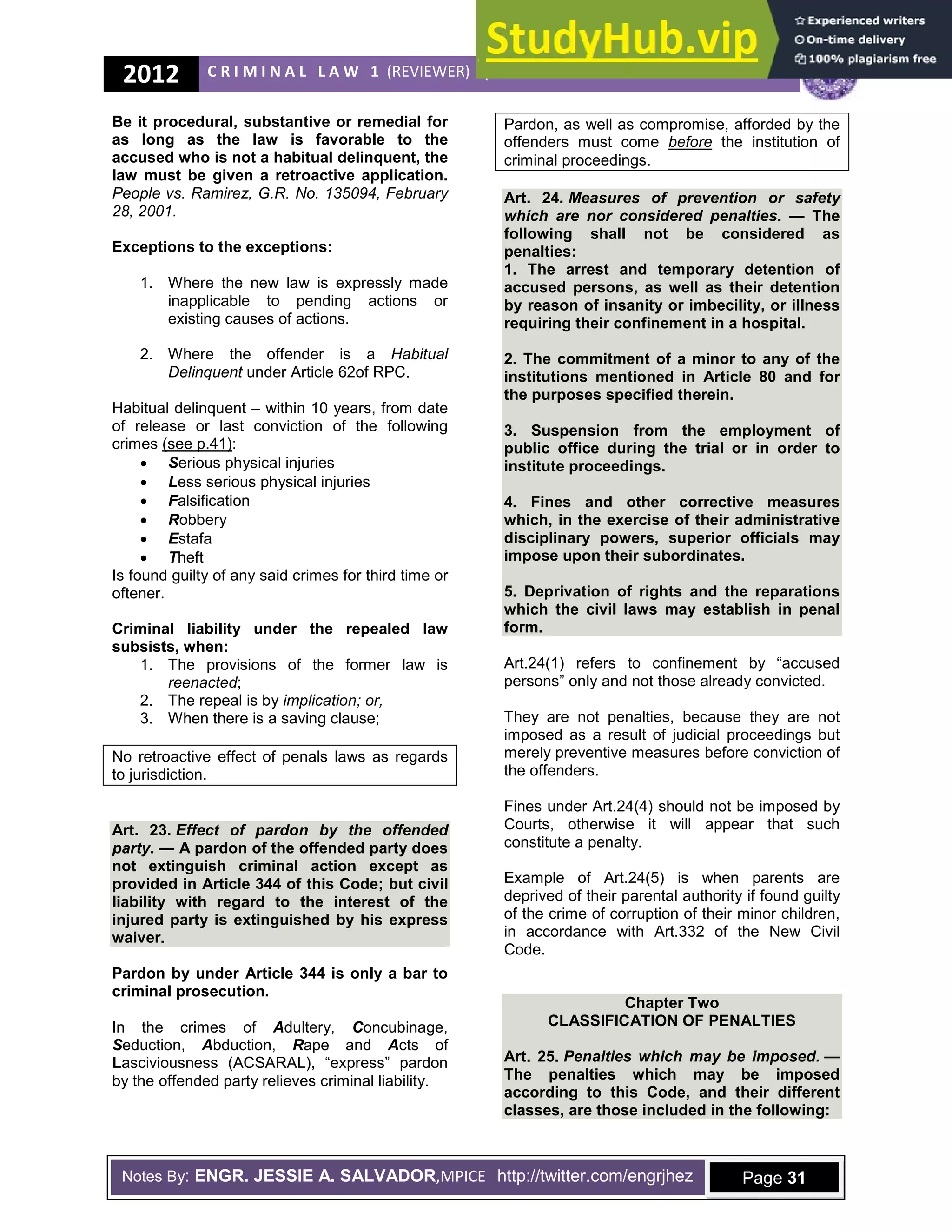 Arellano Criminal Law Reviewer | PDF