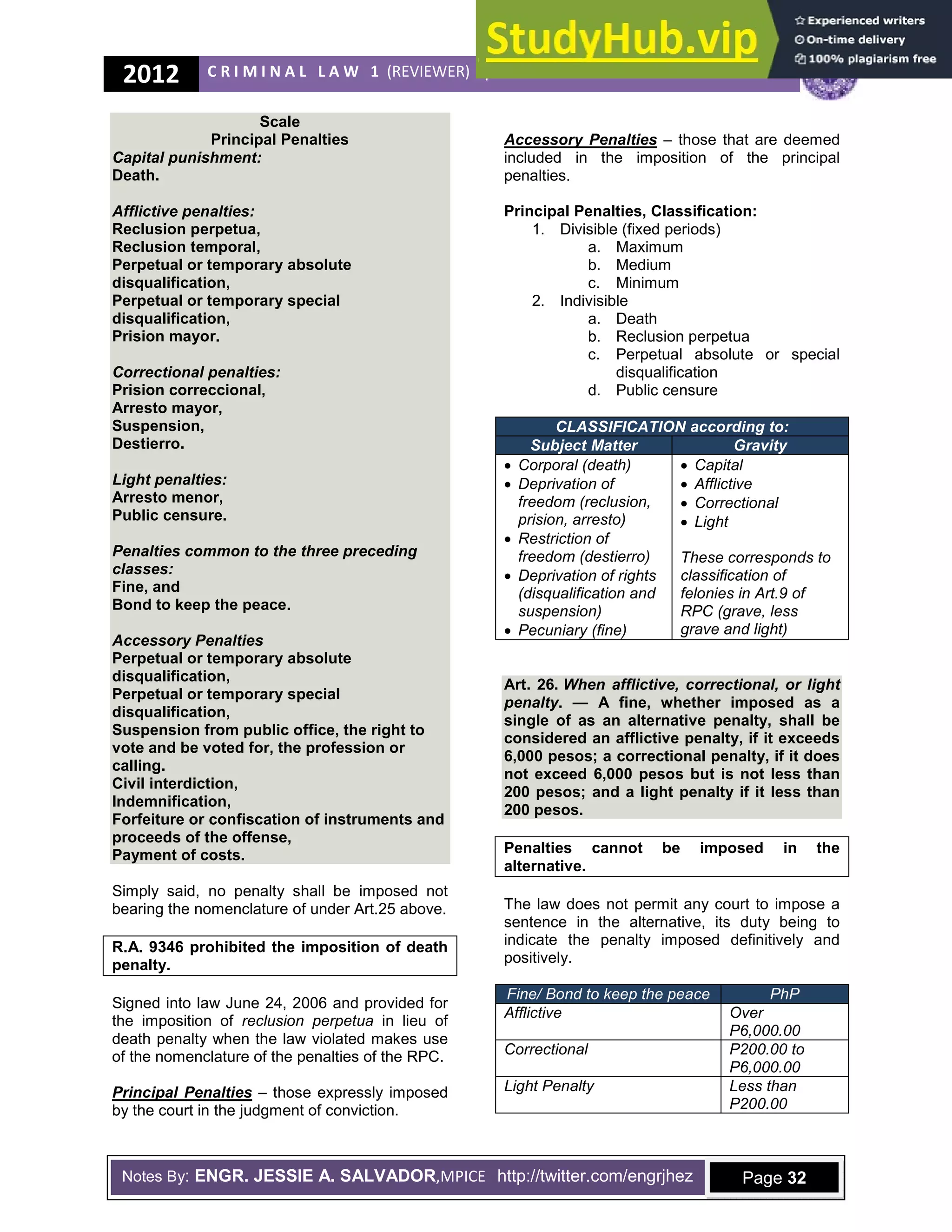 Arellano Criminal Law Reviewer | PDF