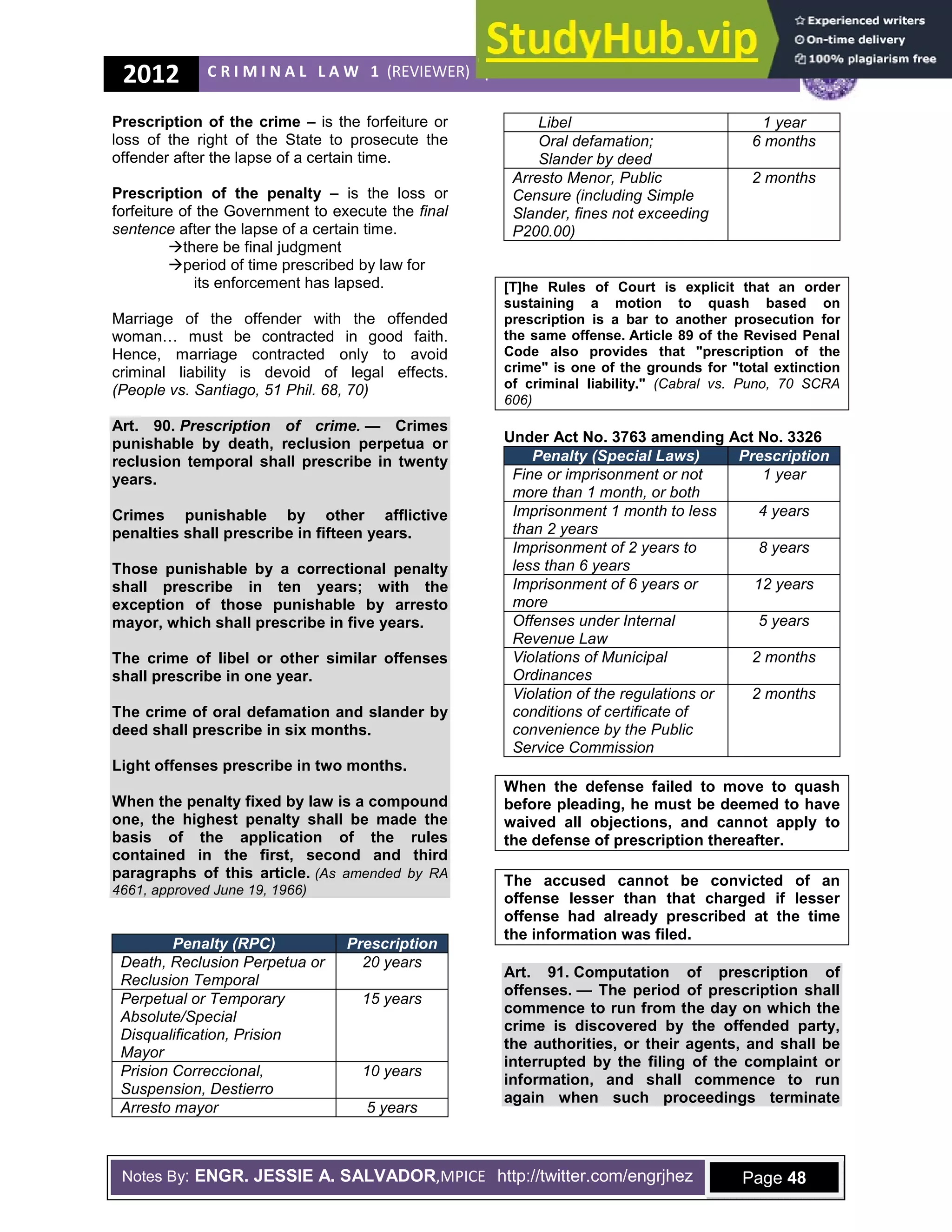 Arellano Criminal Law Reviewer | PDF
