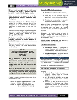 Arellano Criminal Law Reviewer | PDF