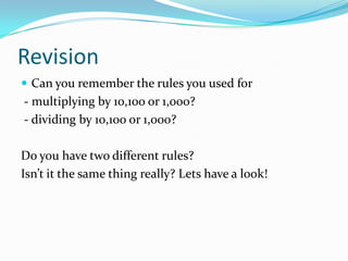 A reminder on multiplying and dividing by powers of 10 | PPTX