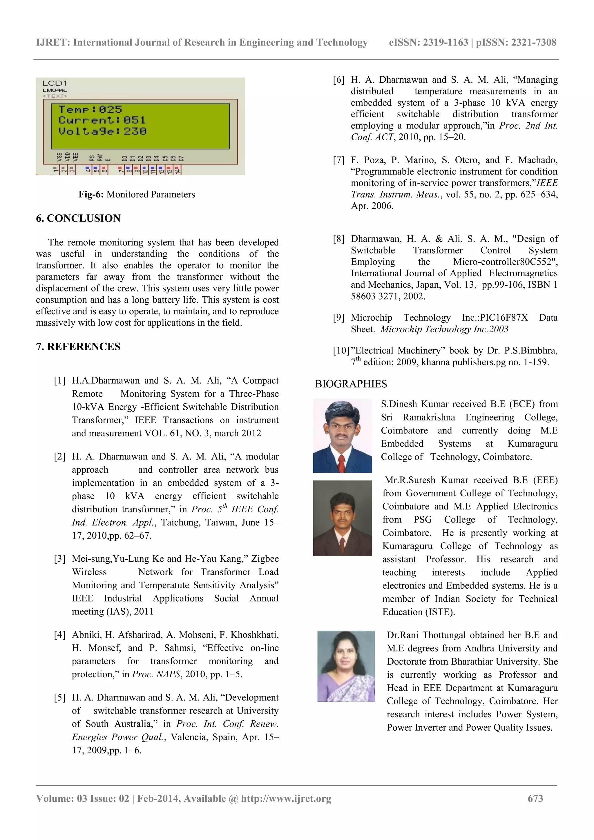 A Remote Monitoring System For A Three Phase 10 Kva Switchable Distribution Transformer Using