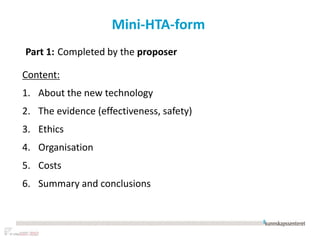 Criteria for assessment of new technologies at the hospital level (mini ...