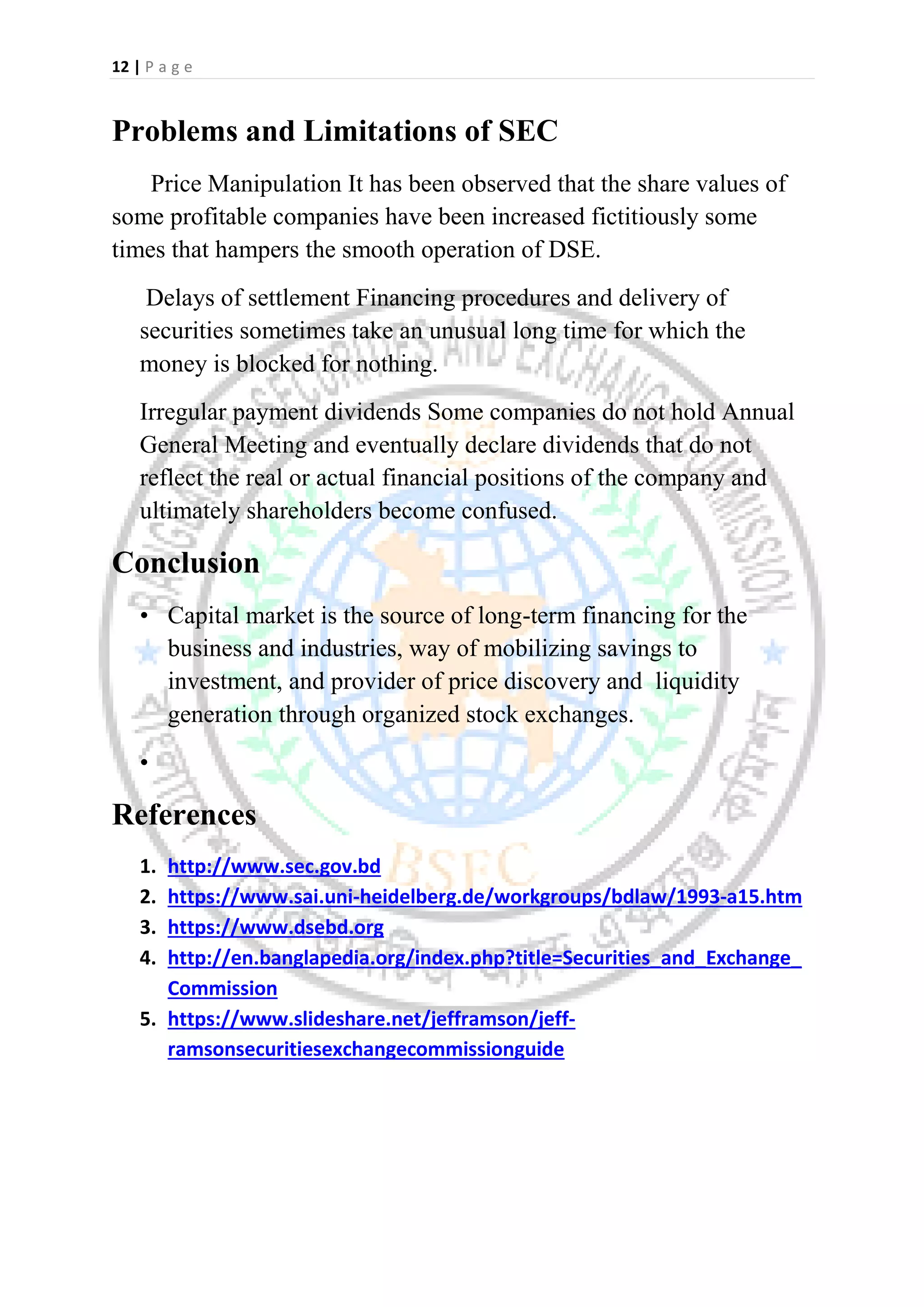 A report on Bangladesh Securities and Exchange Commission | PDF