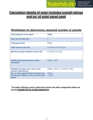A Report On Design Estimation Of 1MW Solar PV Plant (Utility Scale) | PDF
