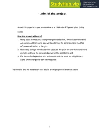 A Report On Design Estimation Of 1MW Solar PV Plant (Utility Scale) | PDF