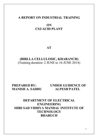 A report on industrial training manish sadhu at birla cellulose,kharach ...