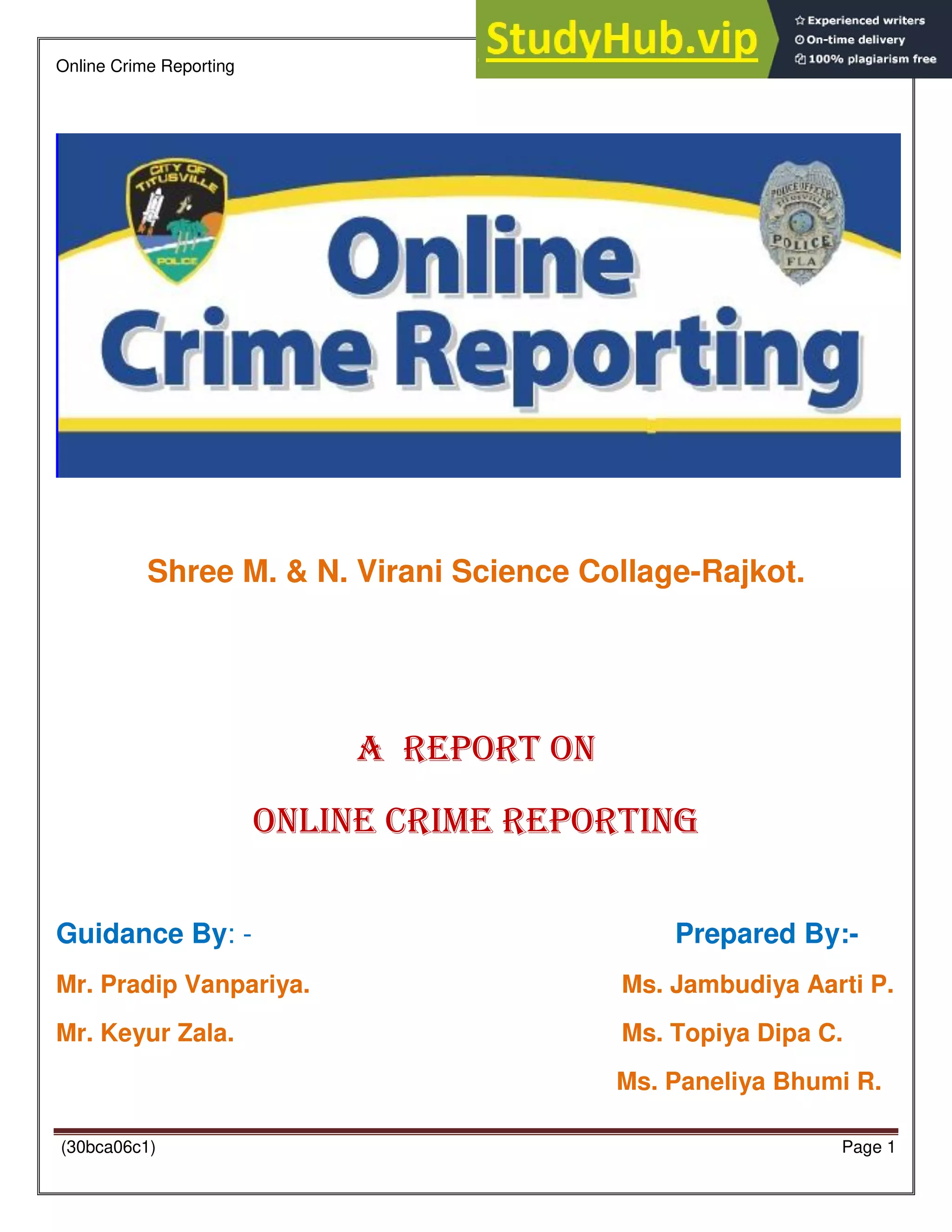A Report On Online Crime Reporting Guidance By - Prepared By Muhammad ...