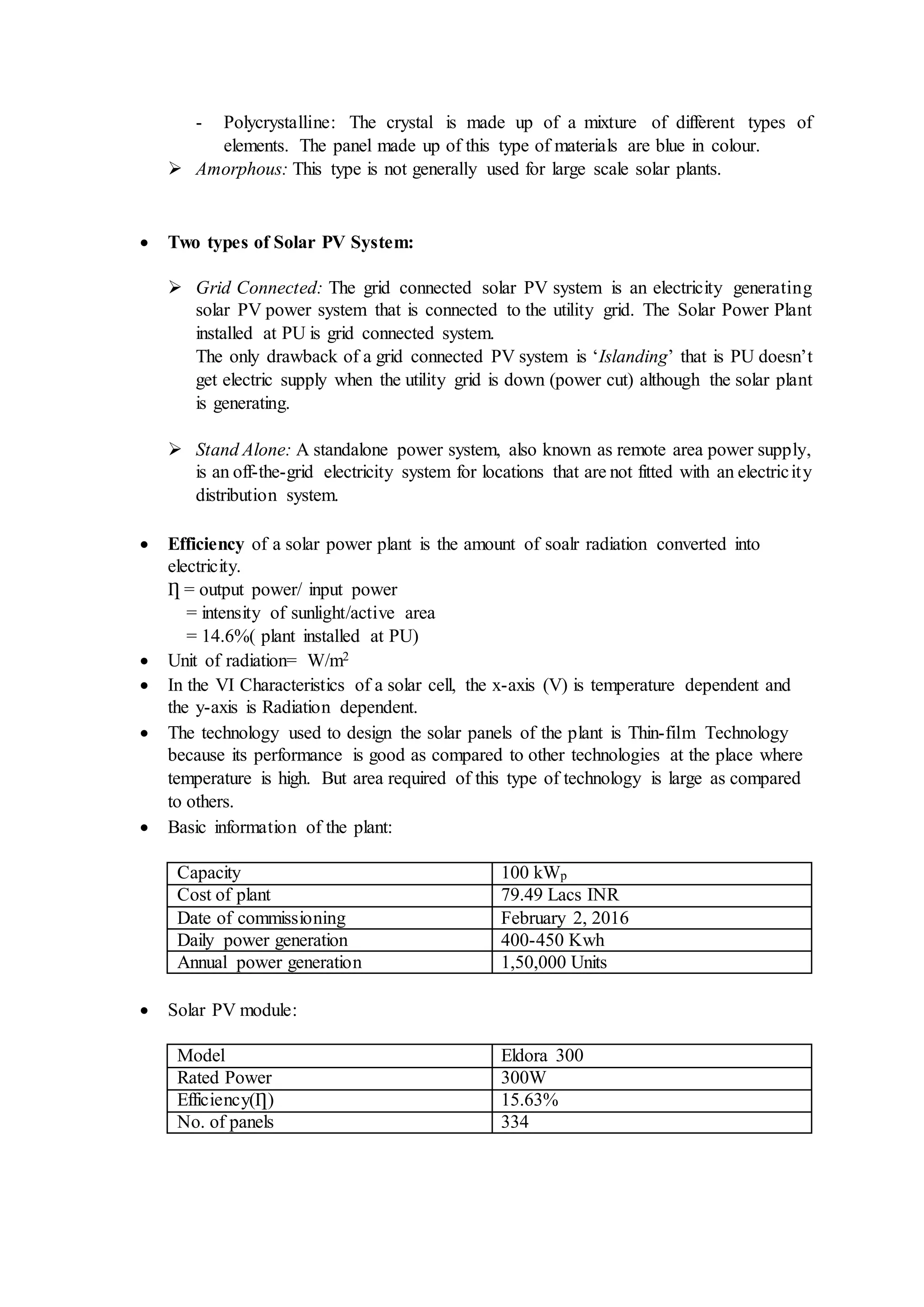 A report on solar power plant visit | DOCX