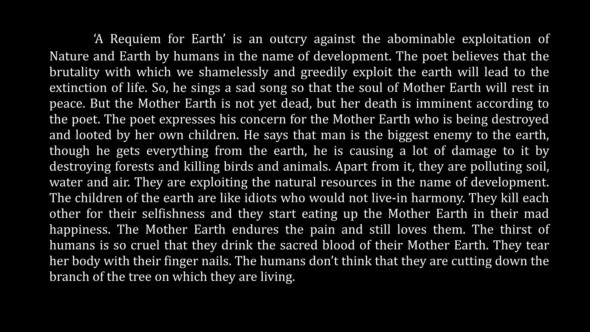 A Requiem for Earth English Poem written by O.N.V. Kurup Summary. | PPTX