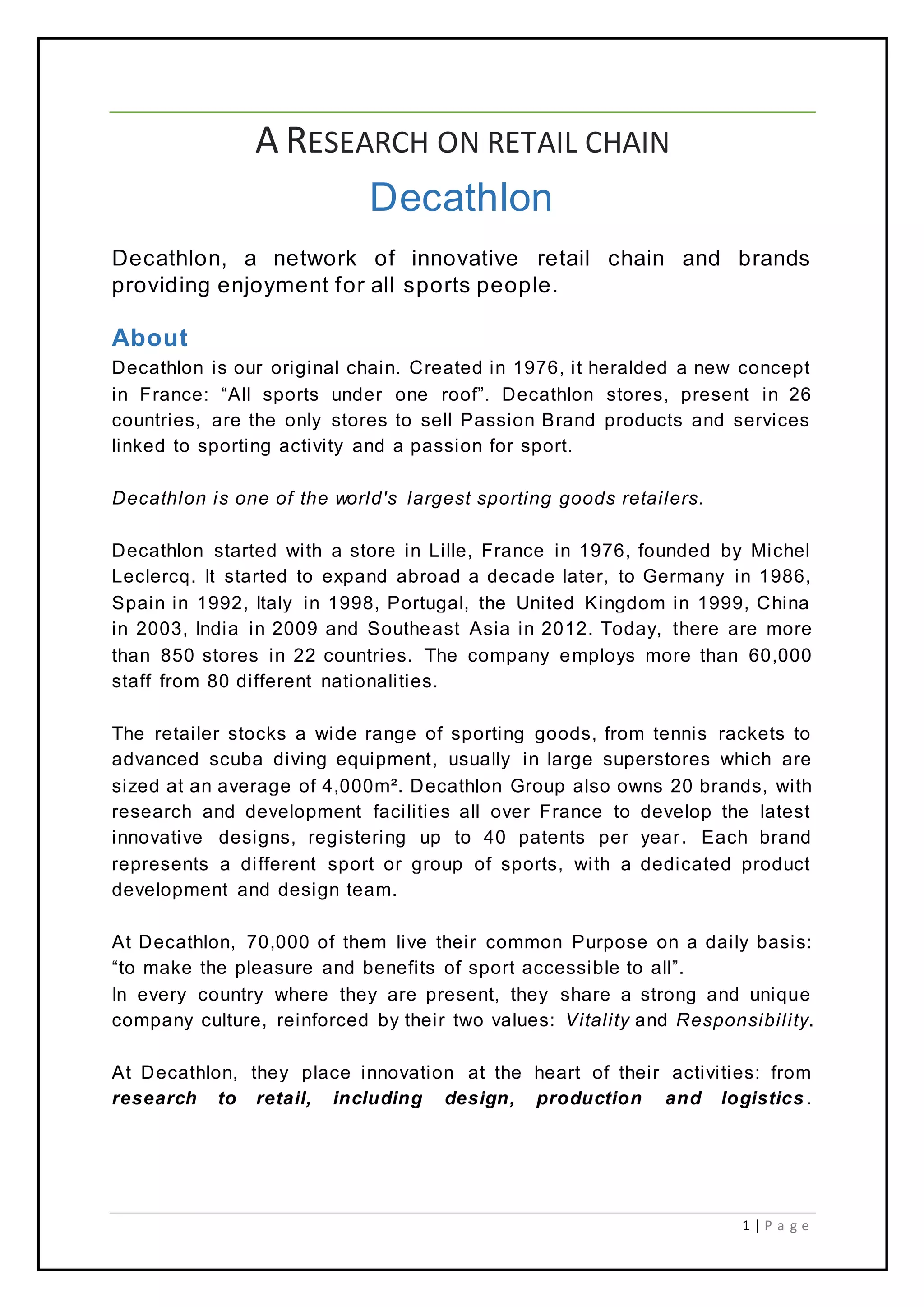 A research on retail chain - Decathlon | DOCX