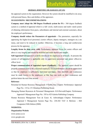 A RESEARCH PAPER ON STUDY OF EMPLOYEE S PERFORMANCE APPRAISAL SYSTEM | PDF