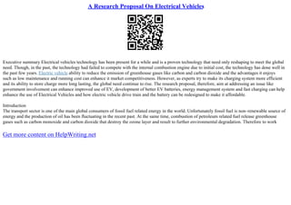 A Research Proposal On Electrical Vehicles | PDF