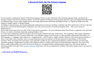 A Research Study On The Frisian Language | PPT