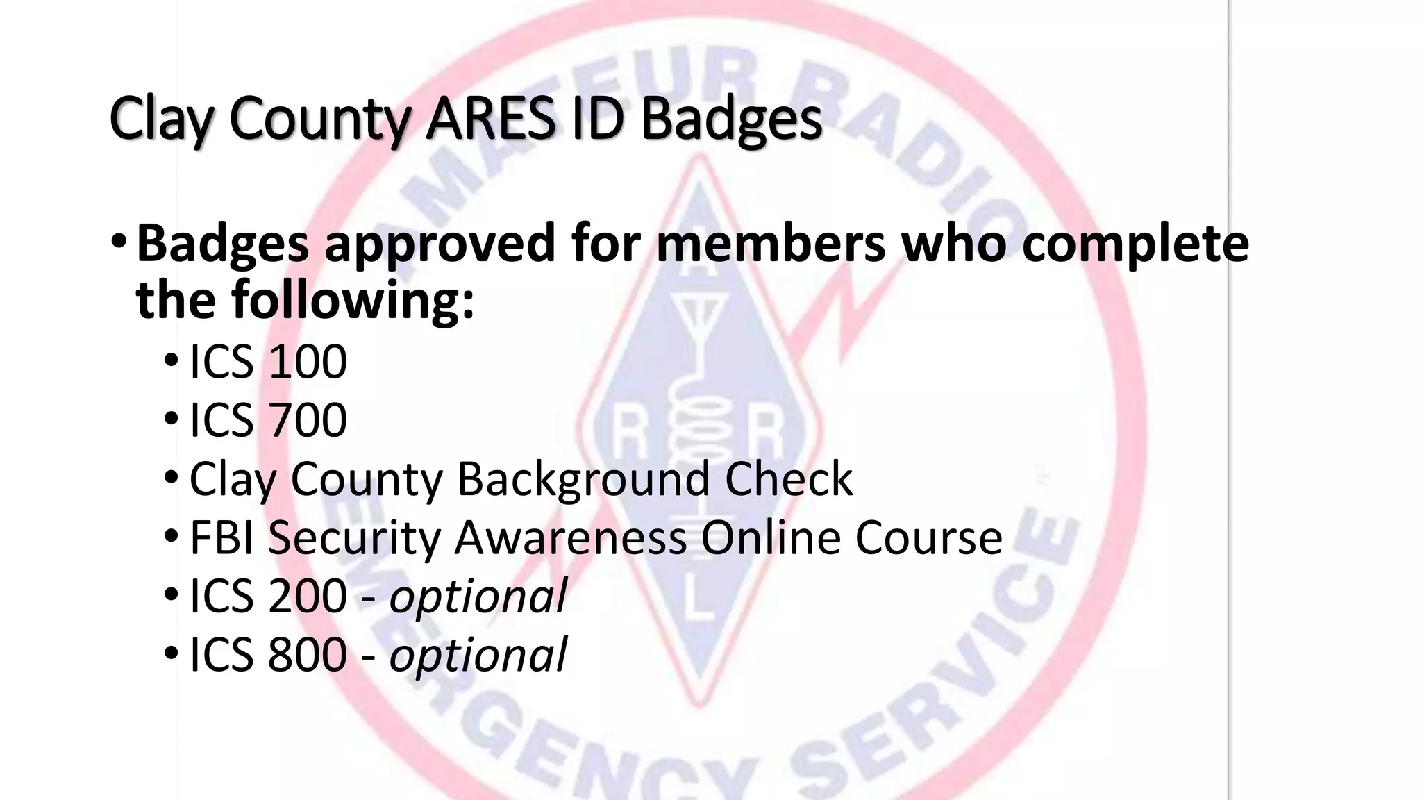 Clay County ARES ID Badges | PPTX