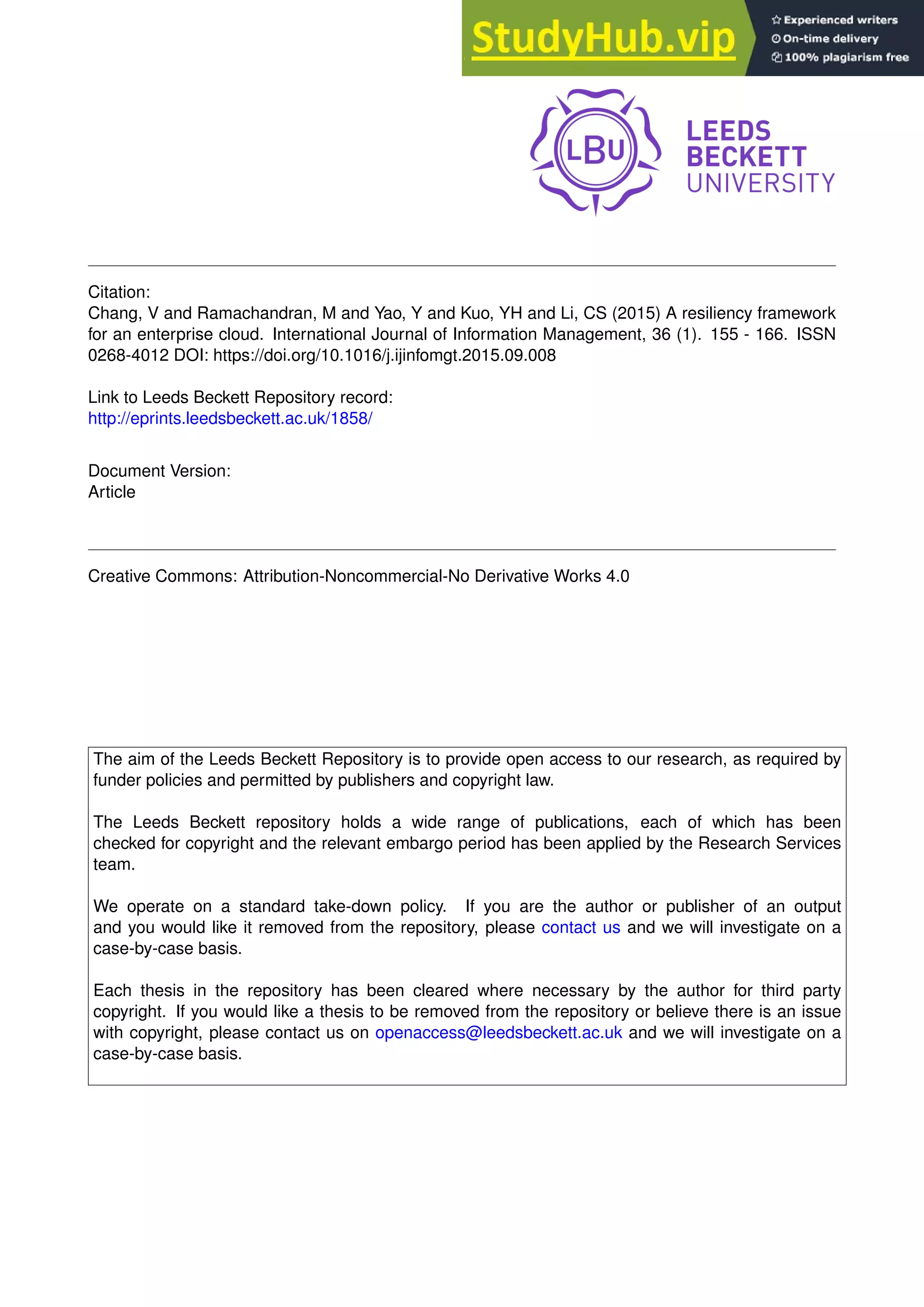 A Resiliency Framework For An Enterprise Cloud | PDF
