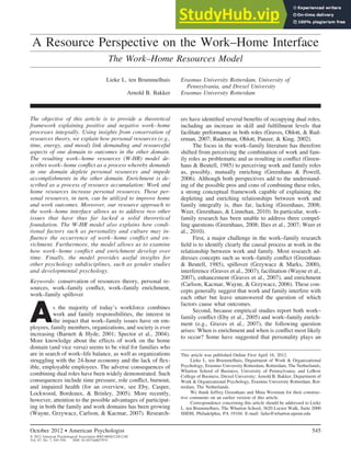 A Resource Perspective on the Work Home Interface The Work-Home ...