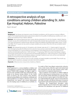 A Retrospective analysis of eye conditions among children attending SJEH Hebron Palestine.pdf