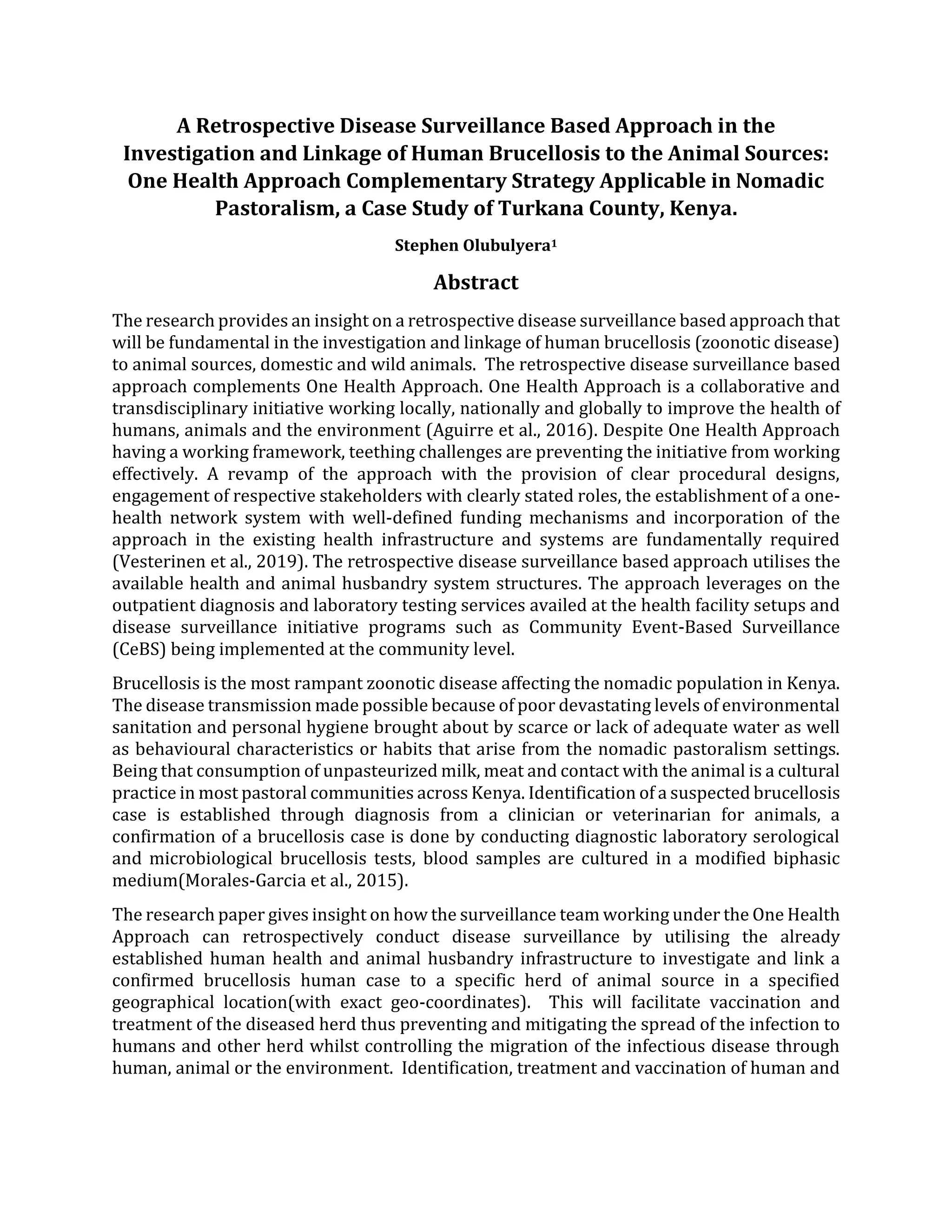 A Retrospective Disease Surveillance Based Approach in the ...