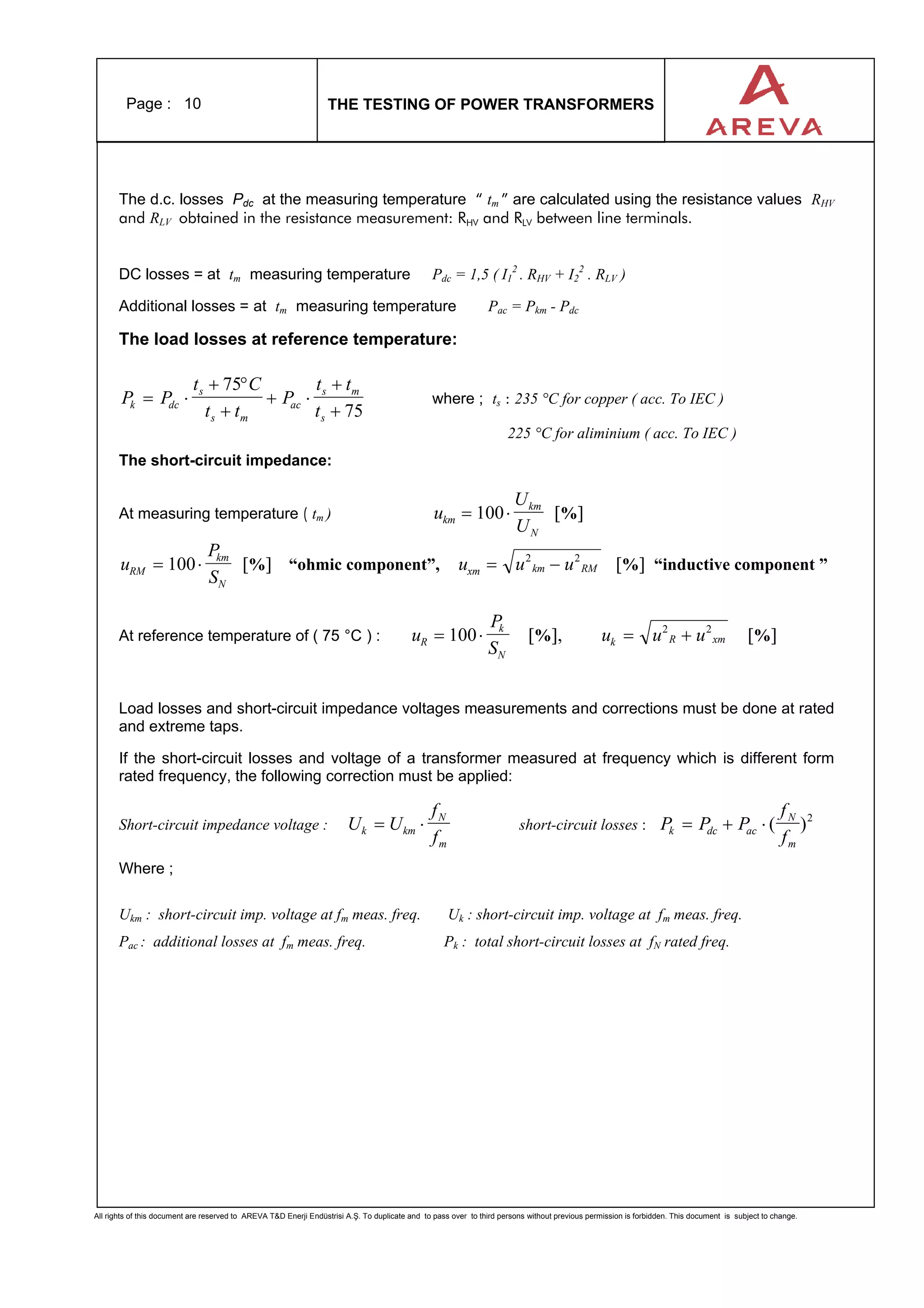 Testing of Transformer (AREVA) | PDF