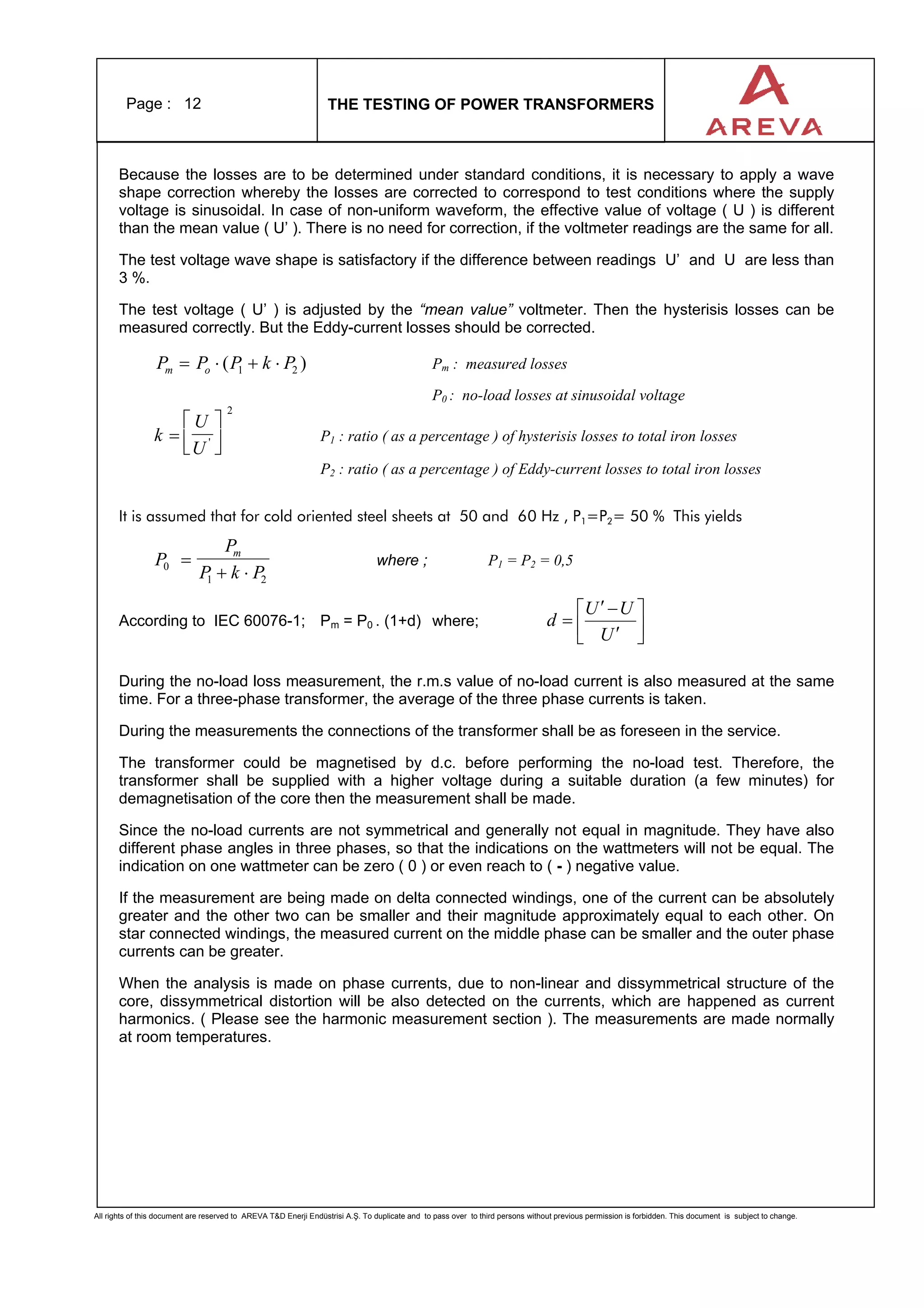 Testing of Transformer (AREVA) | PDF