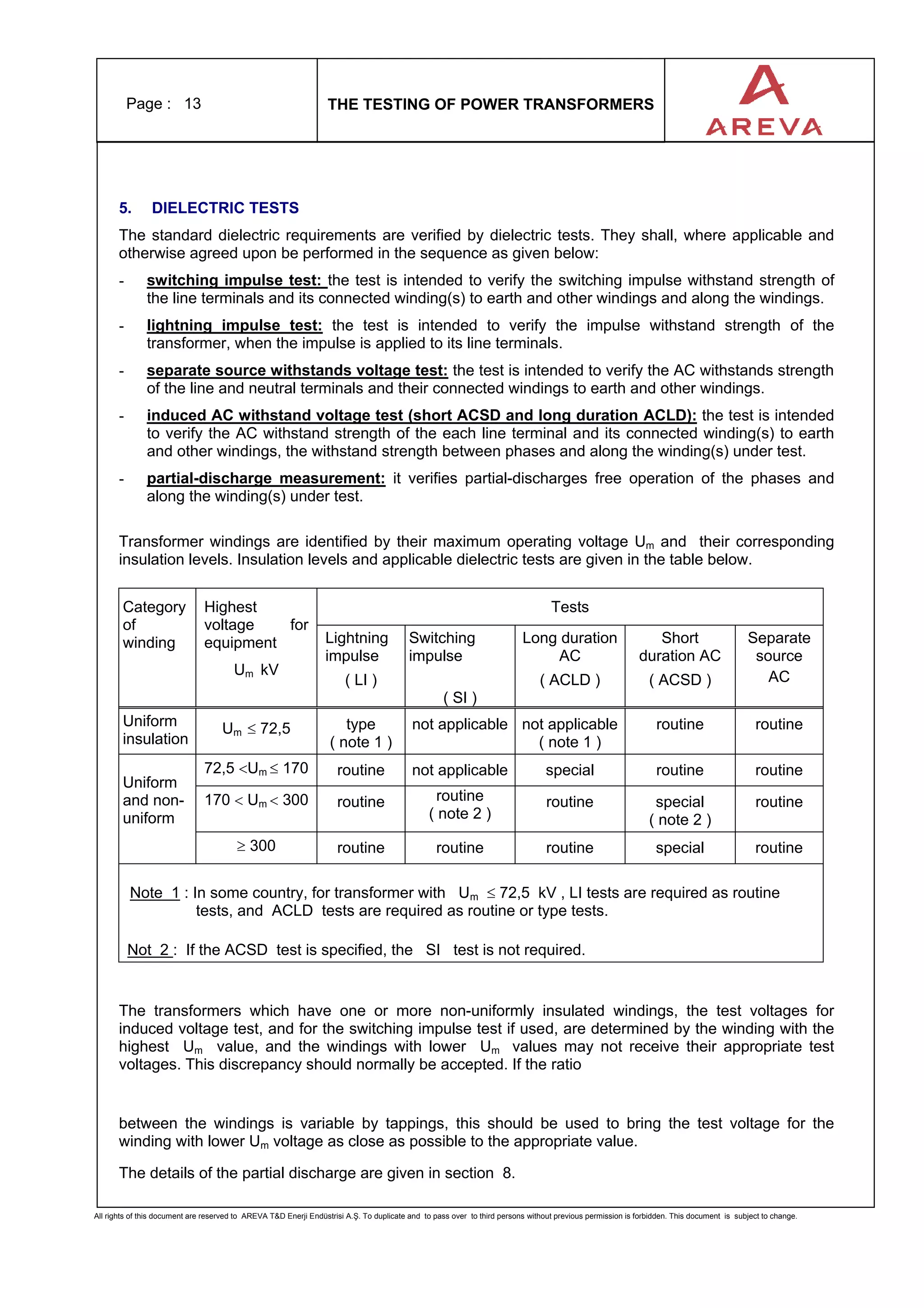 Testing of Transformer (AREVA) | PDF