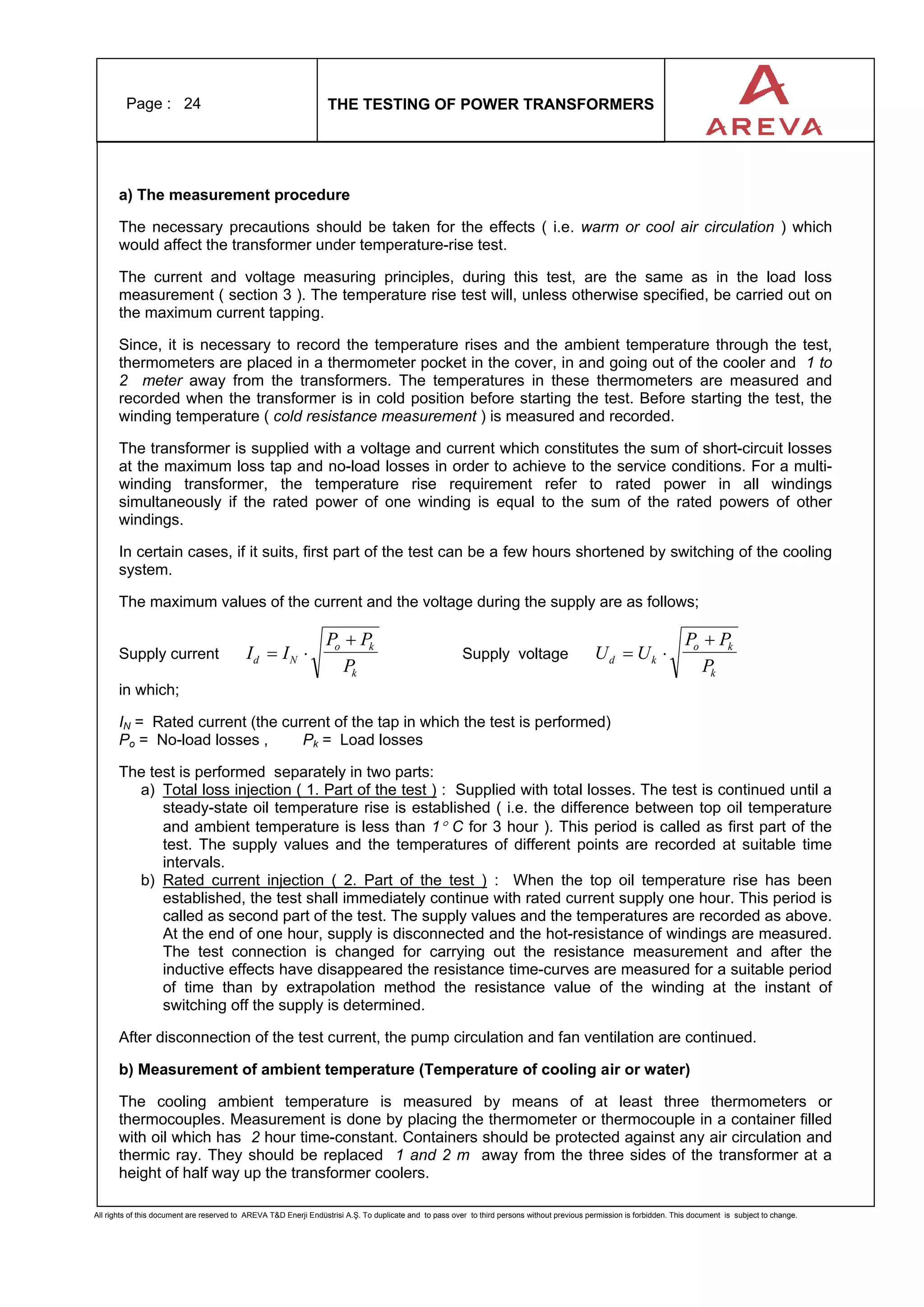 Testing of Transformer (AREVA) | PDF