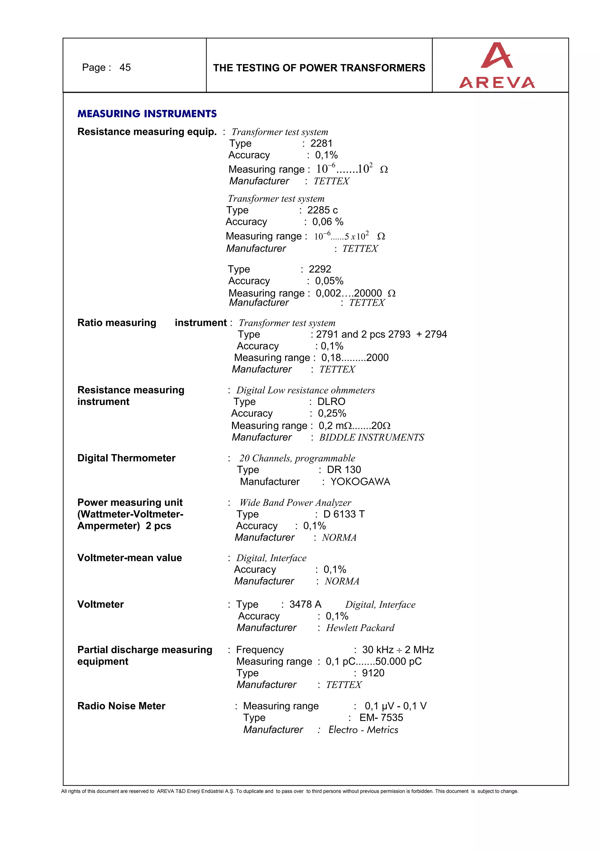 Testing of Transformer (AREVA) | PDF