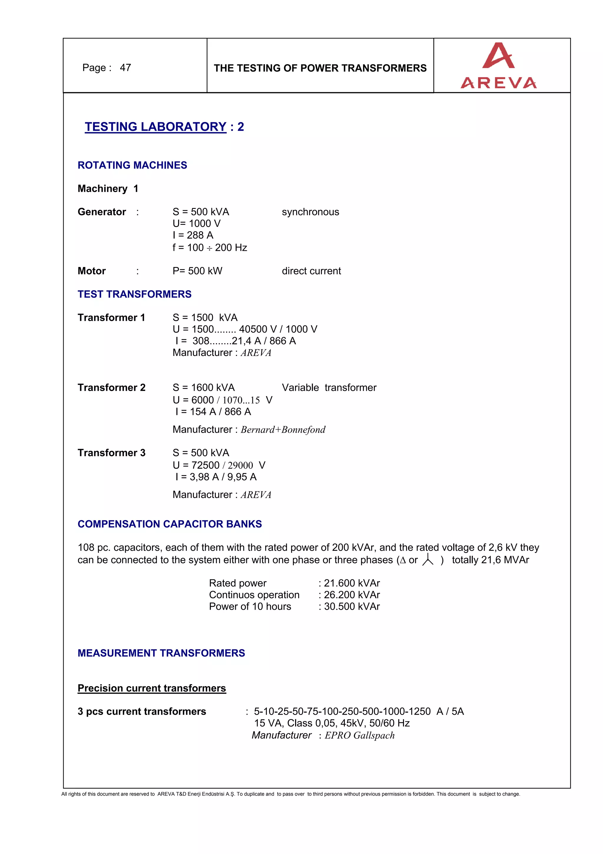 Testing of Transformer (AREVA) | PDF