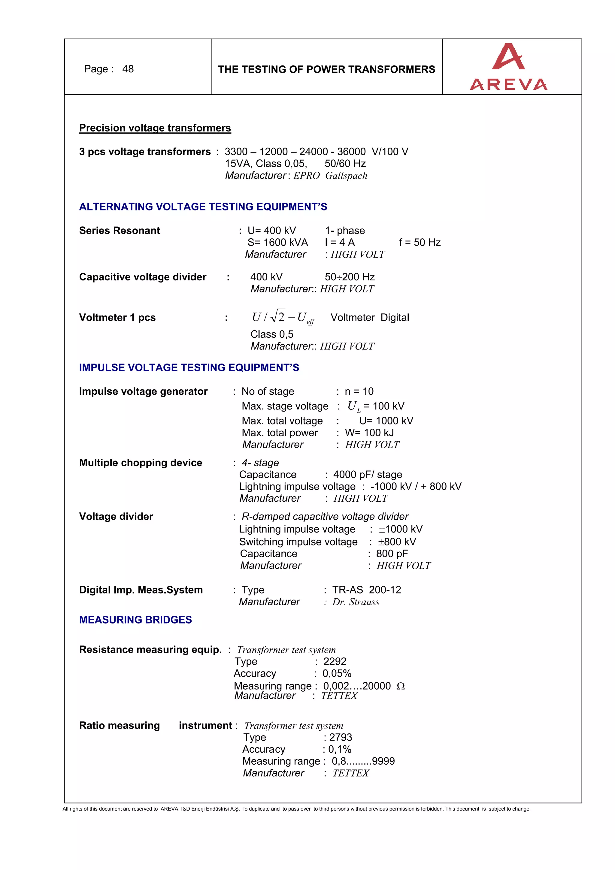 Testing of Transformer (AREVA) | PDF