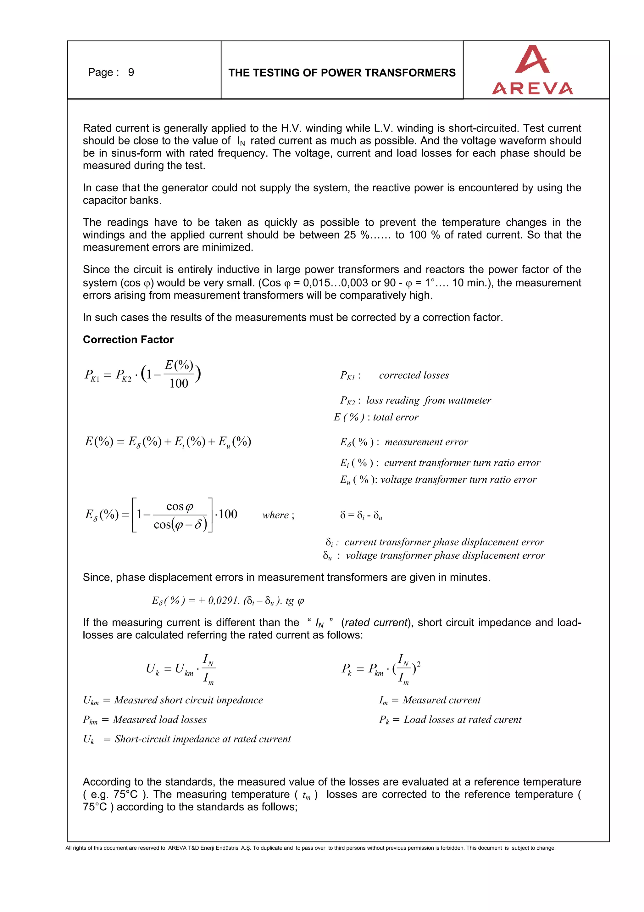 Testing of Transformer (AREVA) | PDF