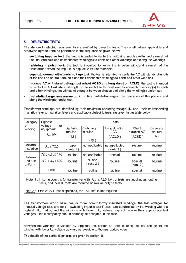 Testing of Transformer (AREVA) | PDF