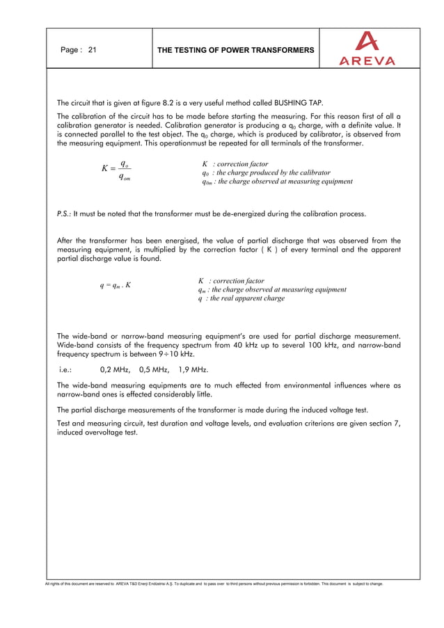 Testing of Transformer (AREVA) | PDF