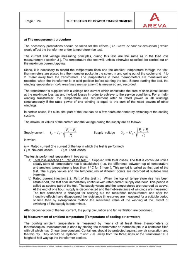 Testing of Transformer (AREVA) | PDF