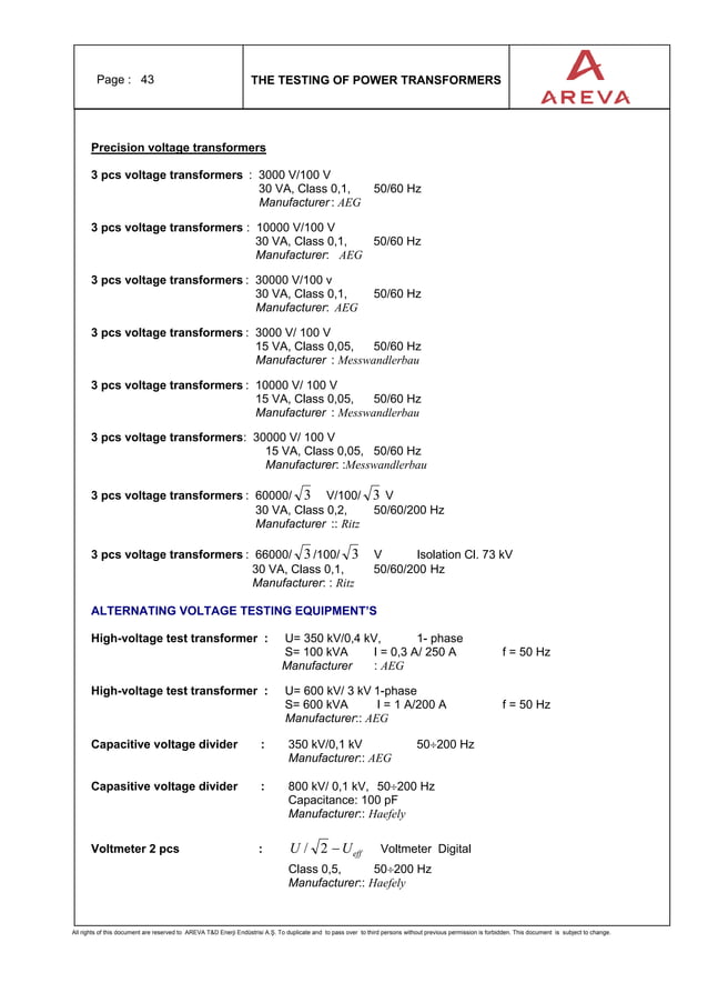 Testing of Transformer (AREVA) | PDF