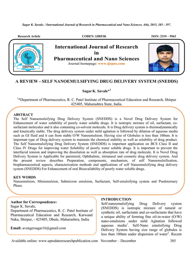 Self Nano-emulsifying drug delivery system (SNEDDS) | PDF
