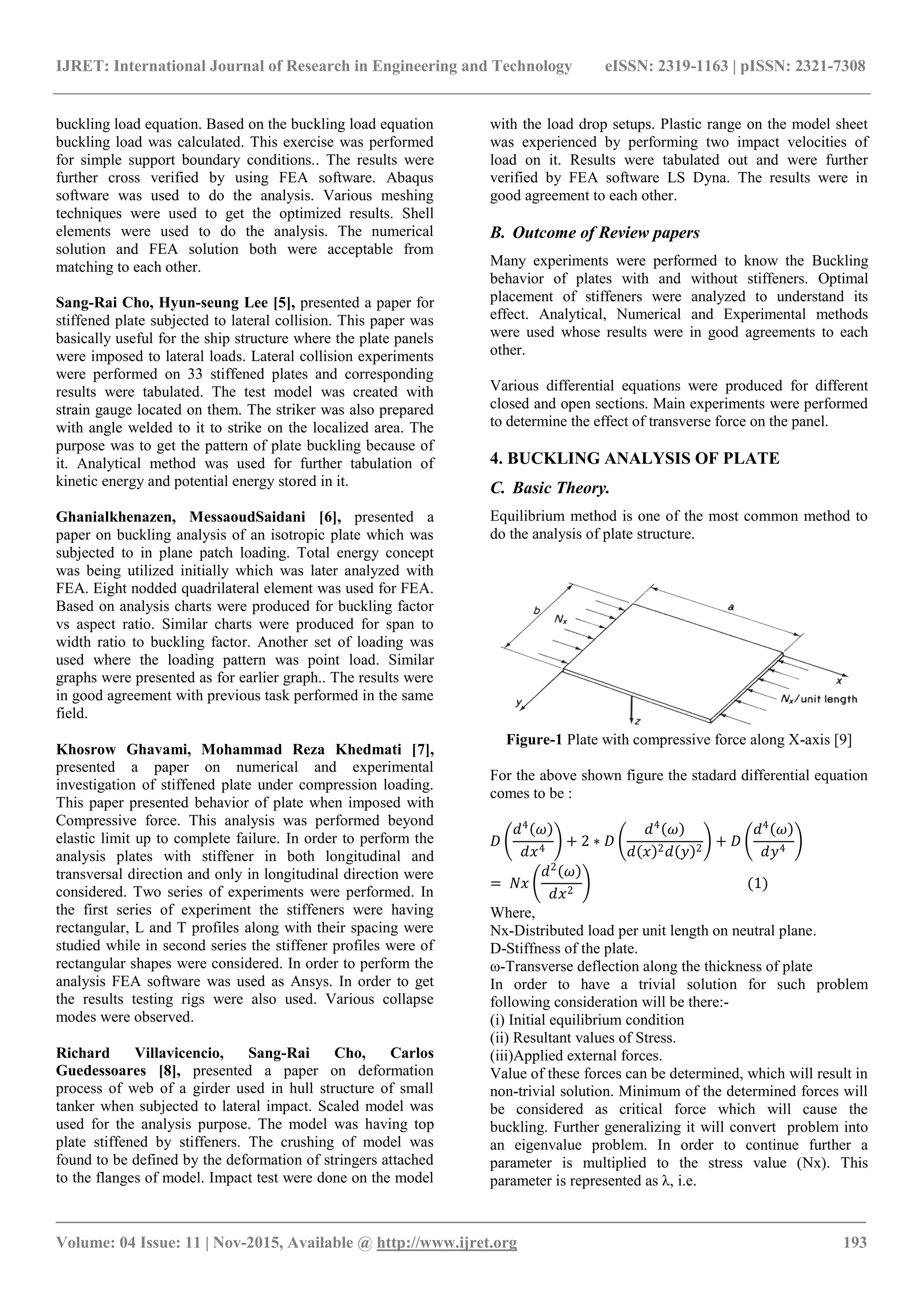 A review and buckling analysis of stiffened plate | PDF