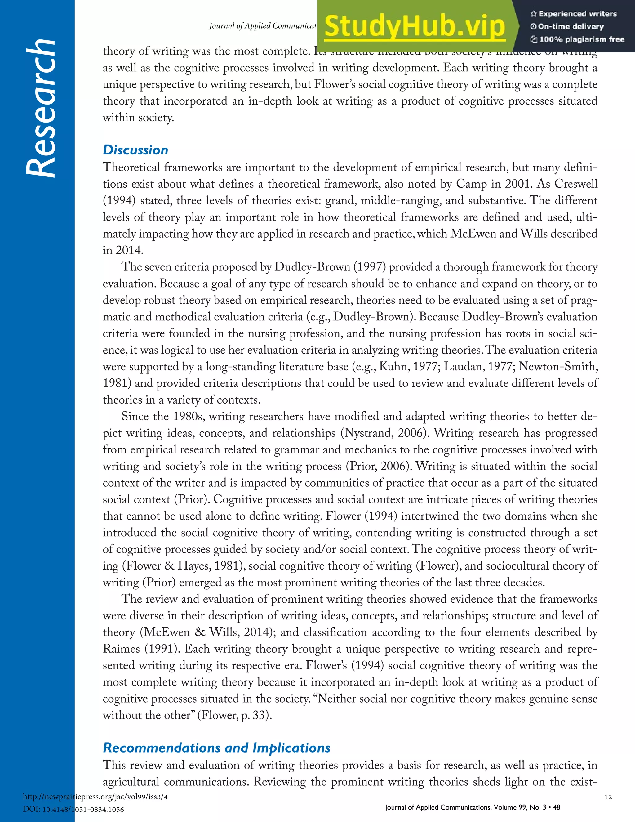 A Review And Evaluation Of Prominent Theories Of Writing | PDF